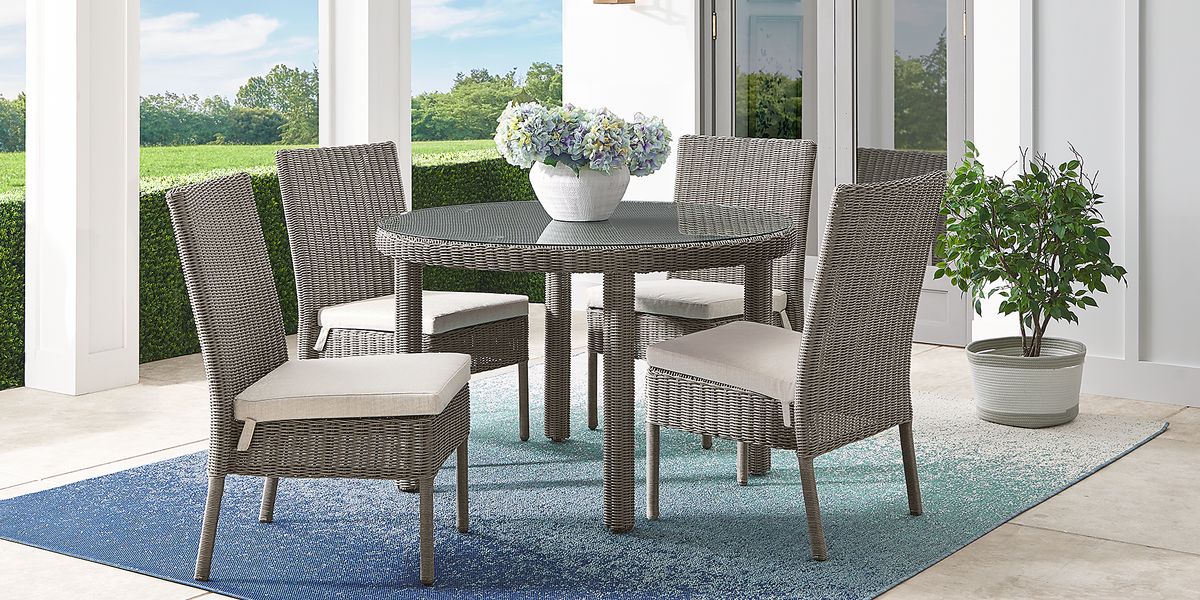 Forest Hills Gray Wicker Outdoor Round Dining Table | Rooms to Go