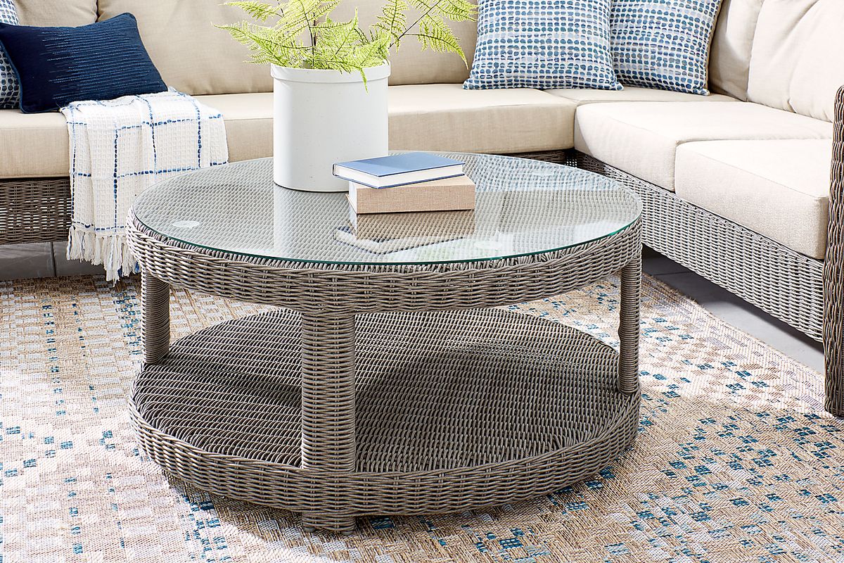 Forest Hills Gray Wicker Outdoor Cocktail Table | Rooms to Go