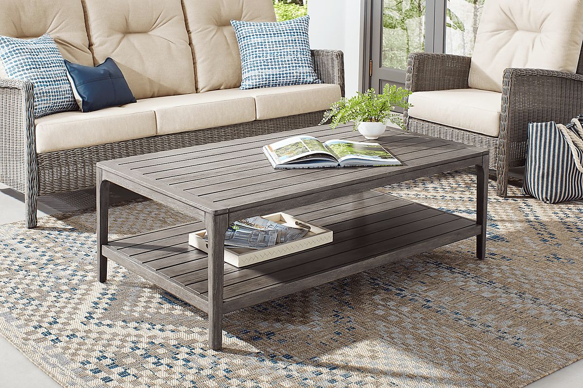 Forest Hills Gray Wood Outdoor Rectangle Cocktail Table | Rooms to Go