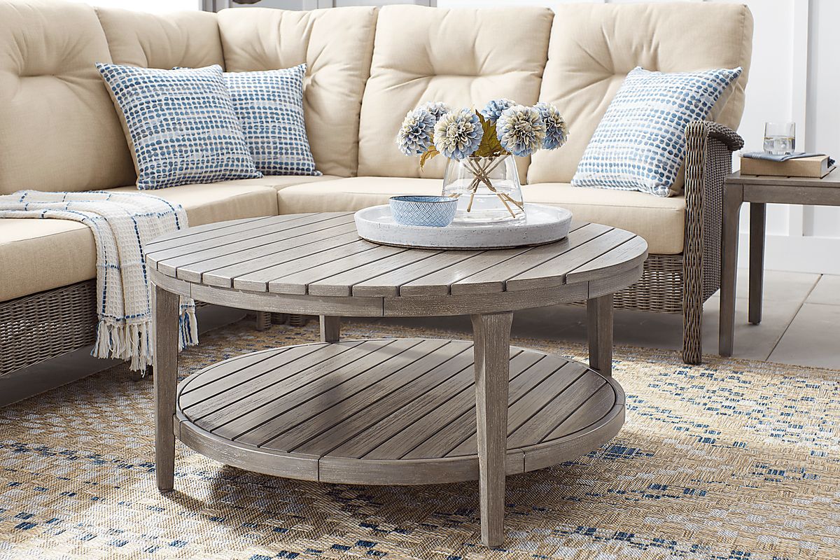 Forest Hills Gray Wood Outdoor Round Cocktail Table | Rooms to Go