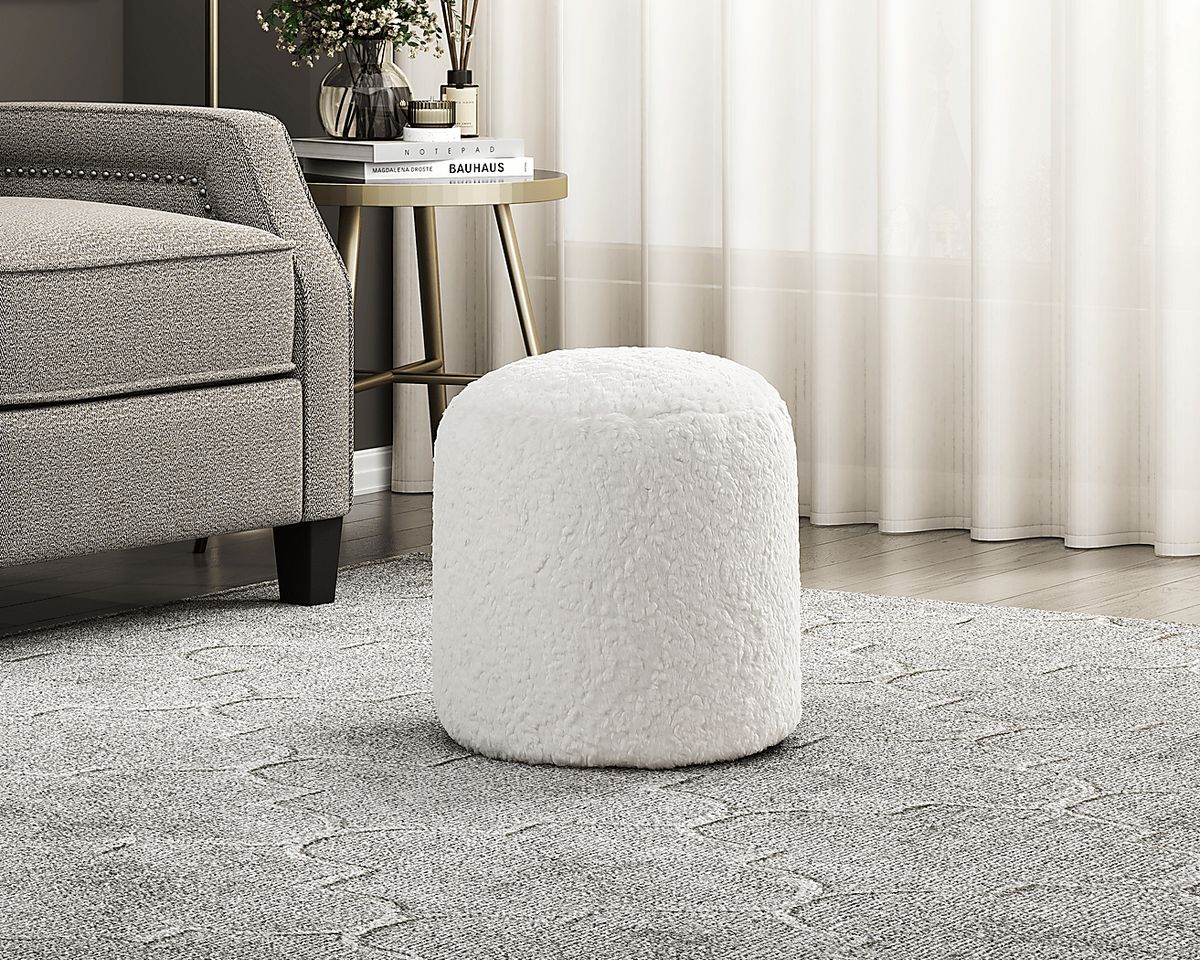 Fredi Off-White Beige,White Polyester Fabric Pouf | Rooms to Go