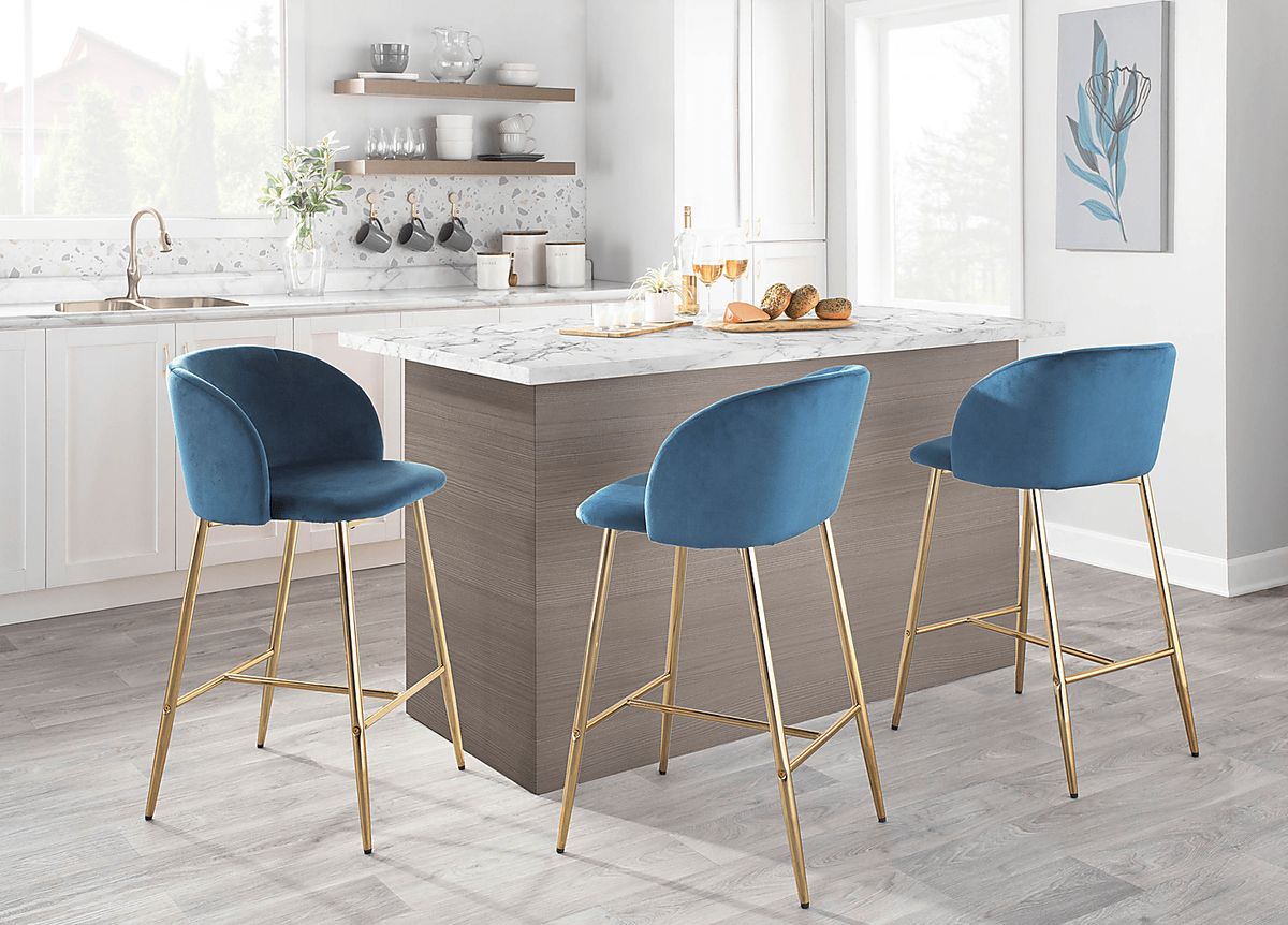 Fulham I Gold Colors,Metal Blue Counter Height Stool, Set Of 2 | Rooms ...