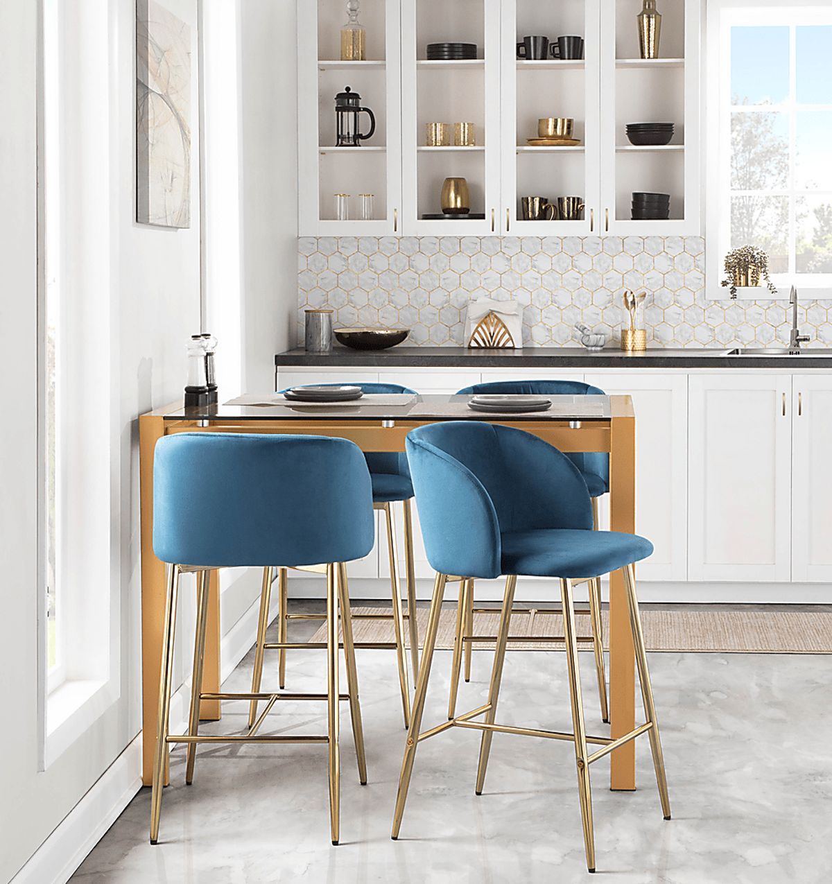 Fulham I Gold Colors,Metal Blue Counter Height Stool, Set Of 2 | Rooms ...