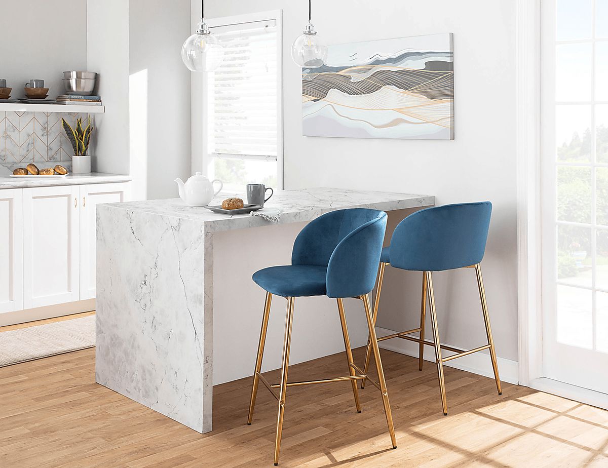 Fulham I Gold Colors,Metal Blue Counter Height Stool, Set Of 2 | Rooms ...