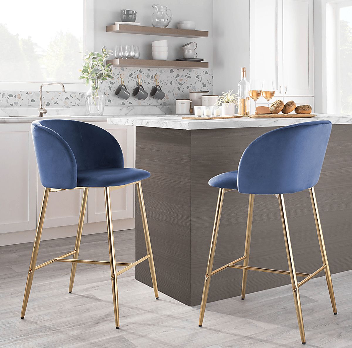 Fulham I Gold Colors,Metal Blue Counter Height Stool, Set Of 2 | Rooms ...