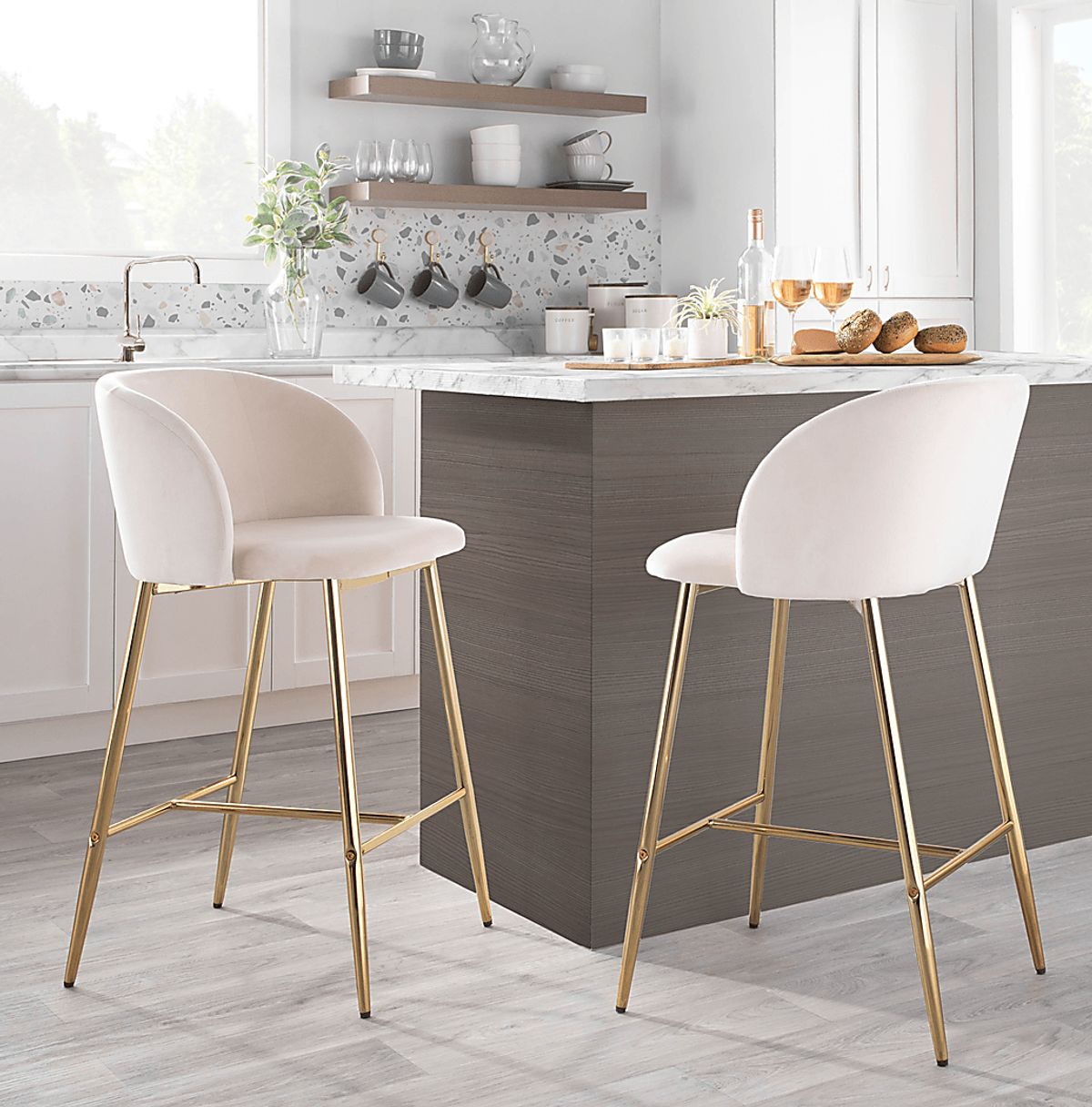Fulham I Gold Colors,Metal Cream Beige Counter Height Stool, Set Of 2 ...