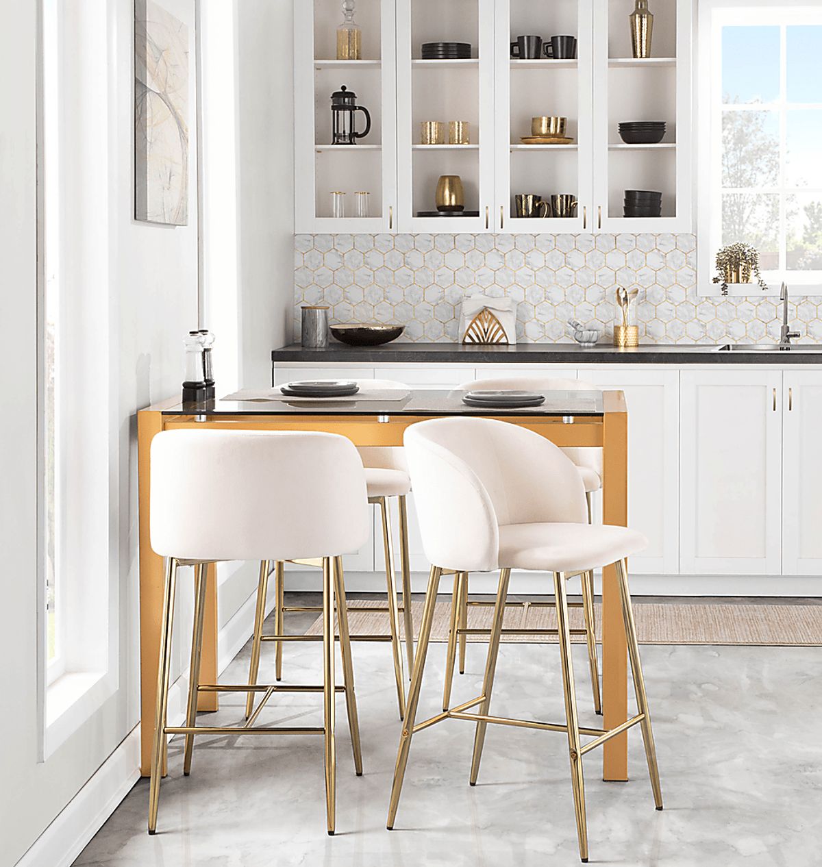 Fulham I Gold Colors,Metal Cream Beige Counter Height Stool, Set Of 2 ...