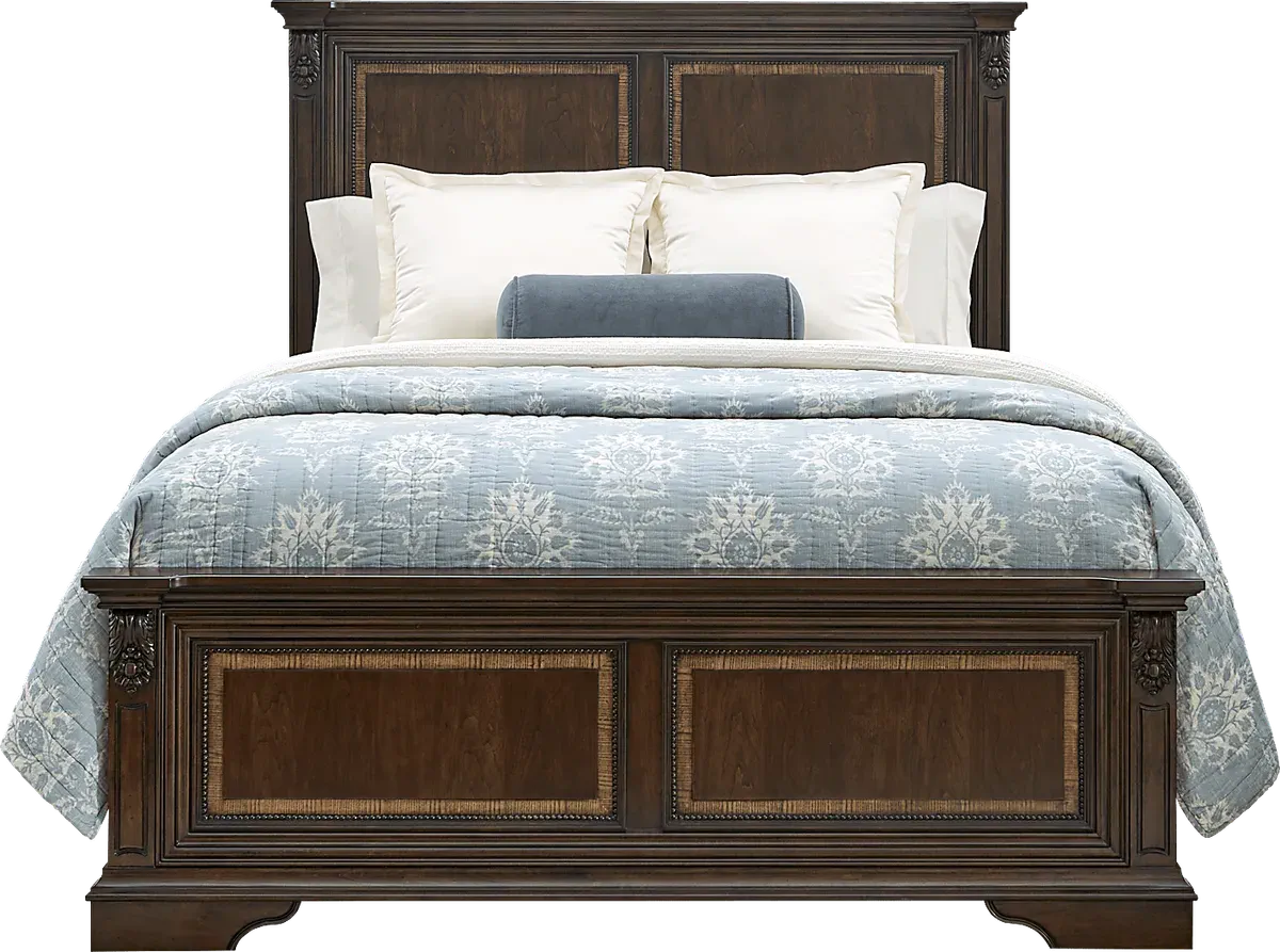 Fuller 6 Pc Brown Cherry Dark Wood King Bedroom Set With 3 Pc King ...