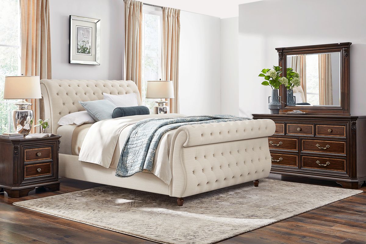 Fuller 5 Pc Brown Cherry Dark Wood White Queen Bedroom Set With Dresser ...