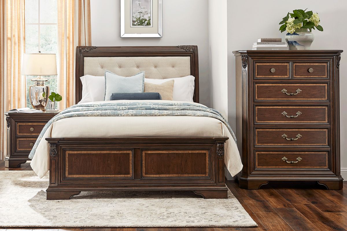 Fuller 5 Pc Brown Cherry Dark Wood Queen Bedroom Set With Nightstand ...