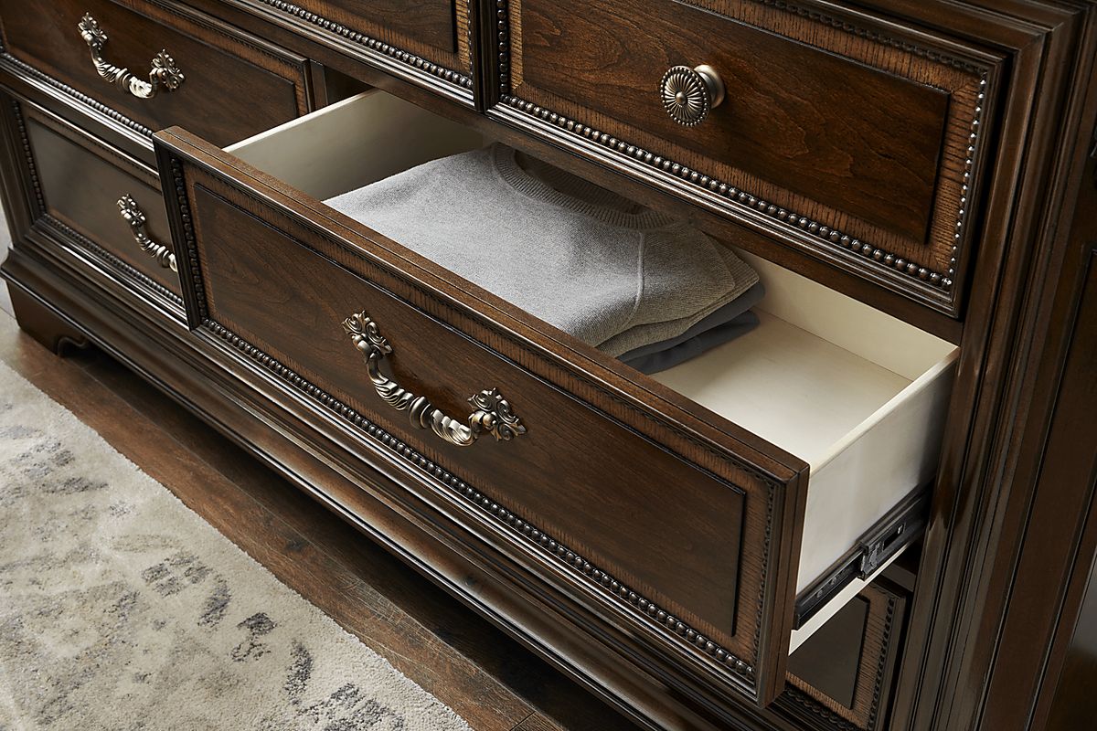 Fuller 5 Pc Brown Cherry Dark Wood King Bedroom Set With 3 Pc King Panel Bed, Dresser, Mirror ...