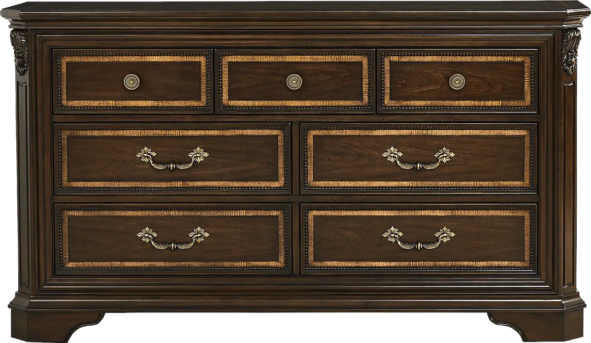 Fuller 7 Pc Brown Cherry Dark Wood King Bedroom Set With 3 Pc King ...