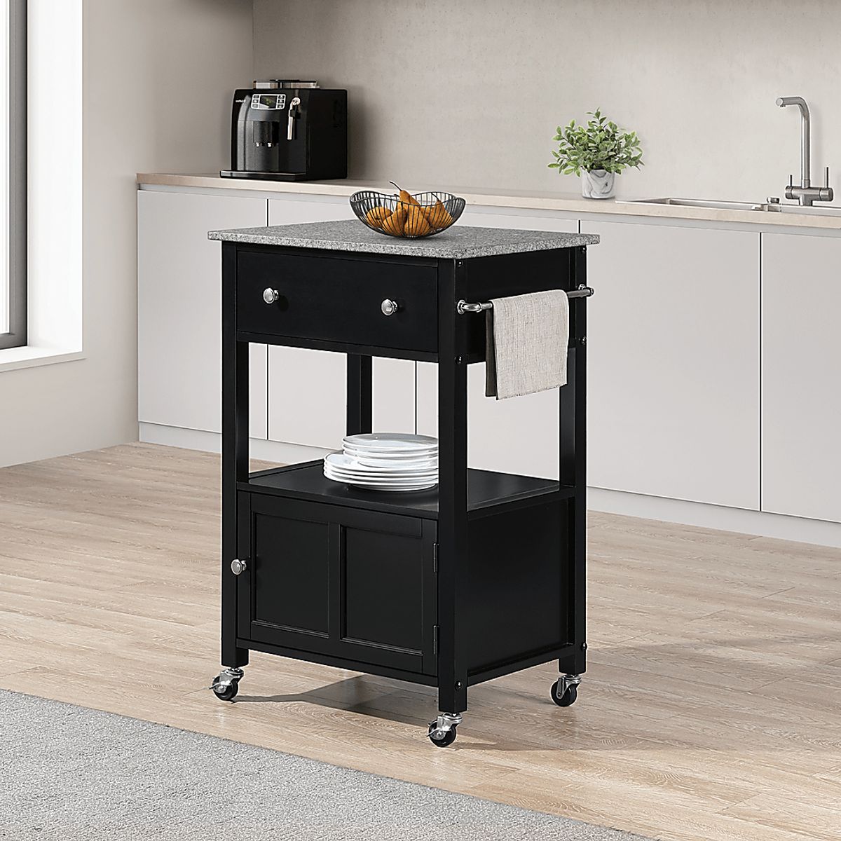 Fyonae Black Kitchen Cart | Rooms to Go