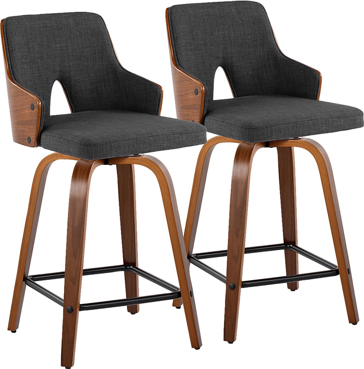Gadsen II Walnut Dark Wood Charcoal Black,Gray Swivel Barstool - Rooms ...