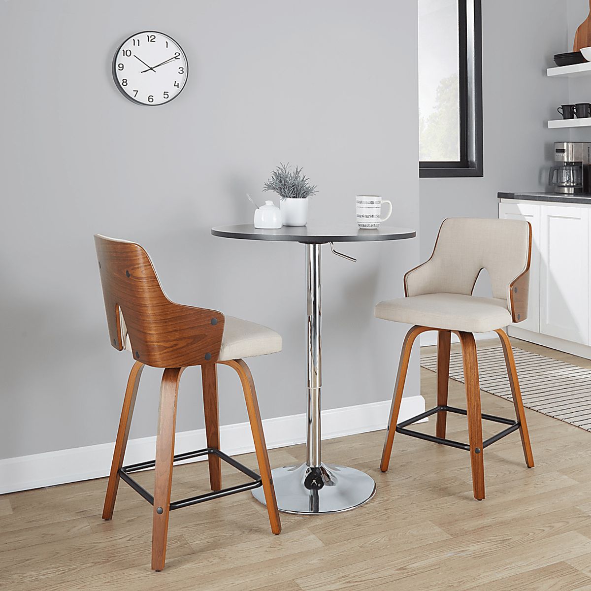Gadsen II Walnut Dark Wood Cream Beige Swivel Barstool | Rooms to Go