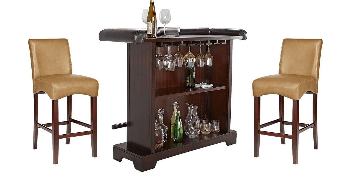 Galeno Cherry 3 Pc Bar Set with Tan Barstools - Rooms To Go