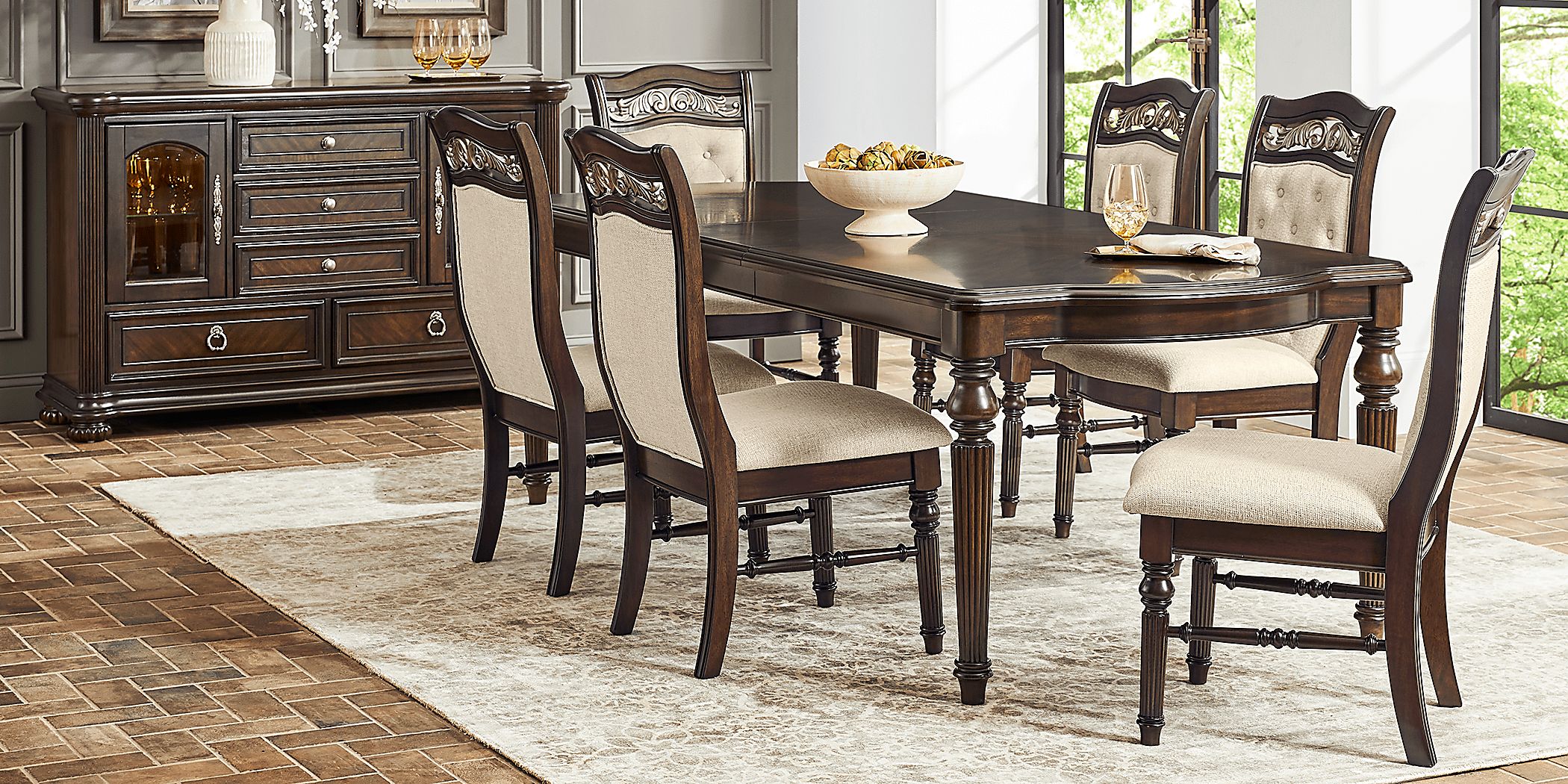 Gallagher Avenue 5 Pc Brown Dark Wood White Dining Room Set With Dining ...