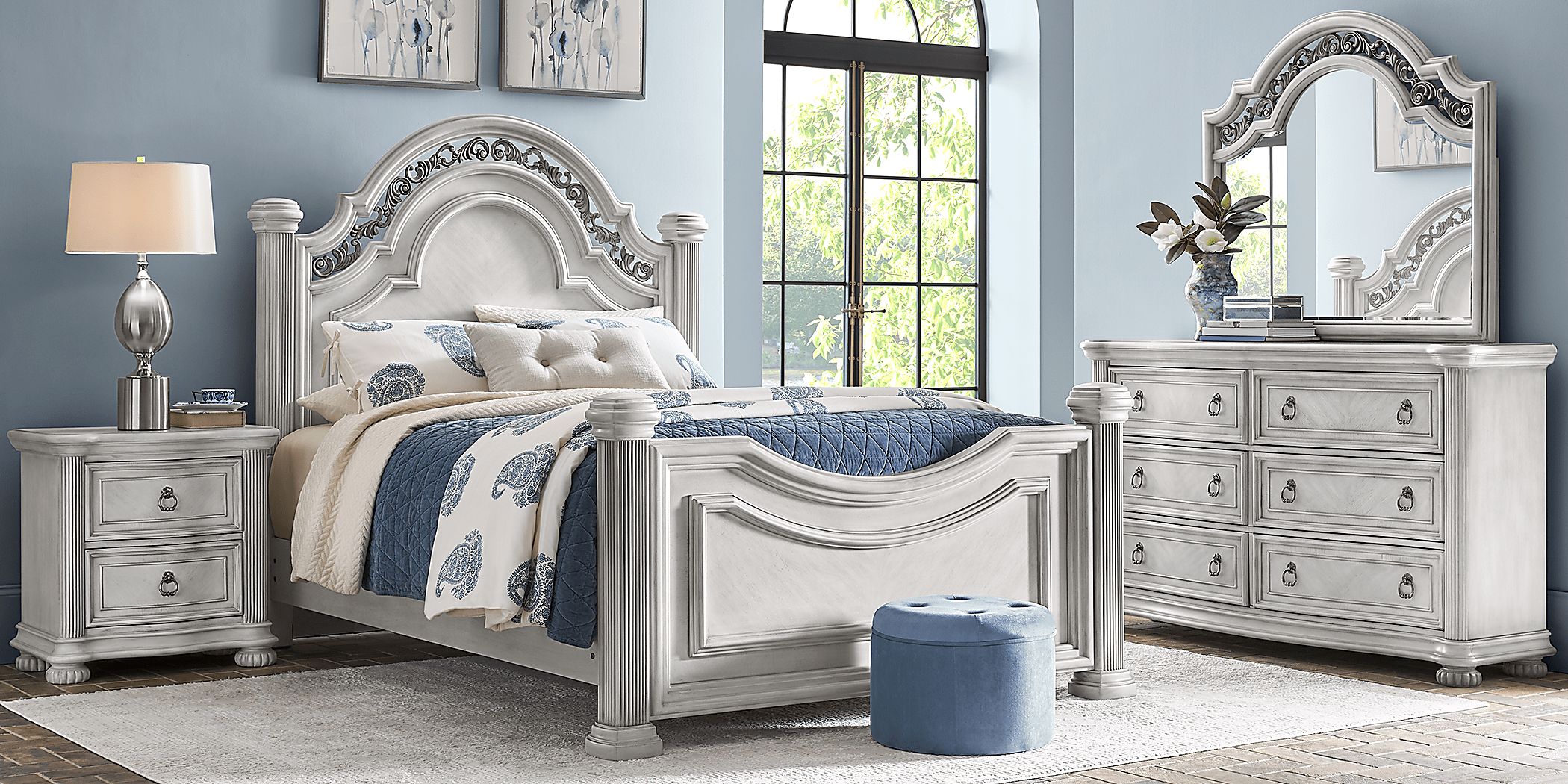 Gallagher Avenue 7 Pc White Colors,White Queen Bedroom Set With Dresser, Mirror, 3 Pc Queen ...