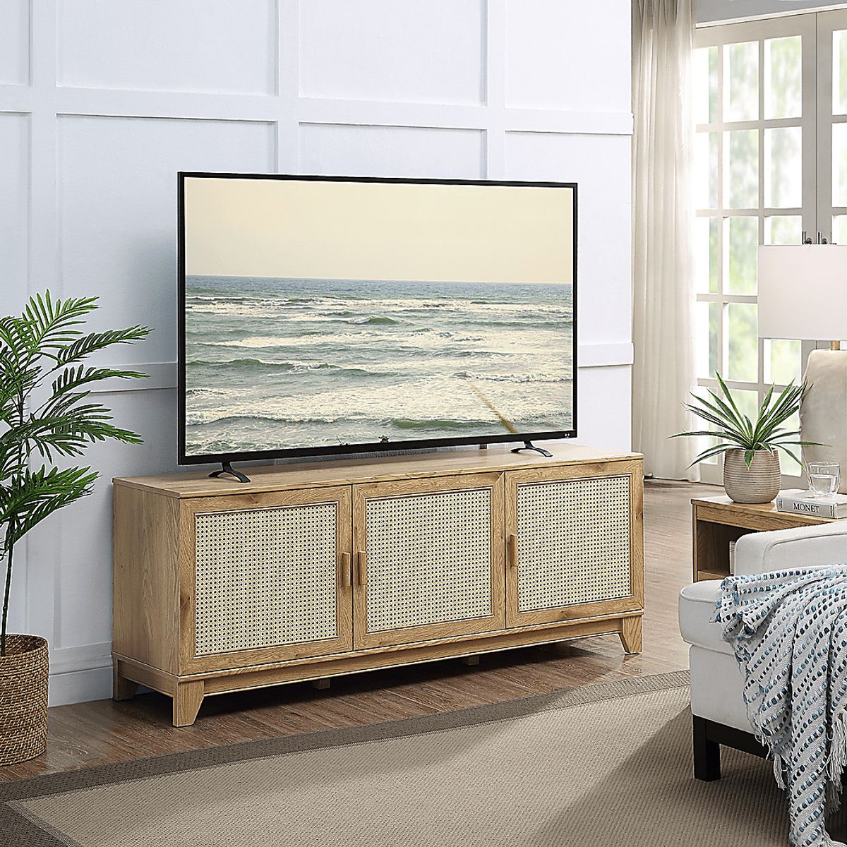 Gansons Brown Dark Wood Natural Beige,White 63" Console | Rooms to Go