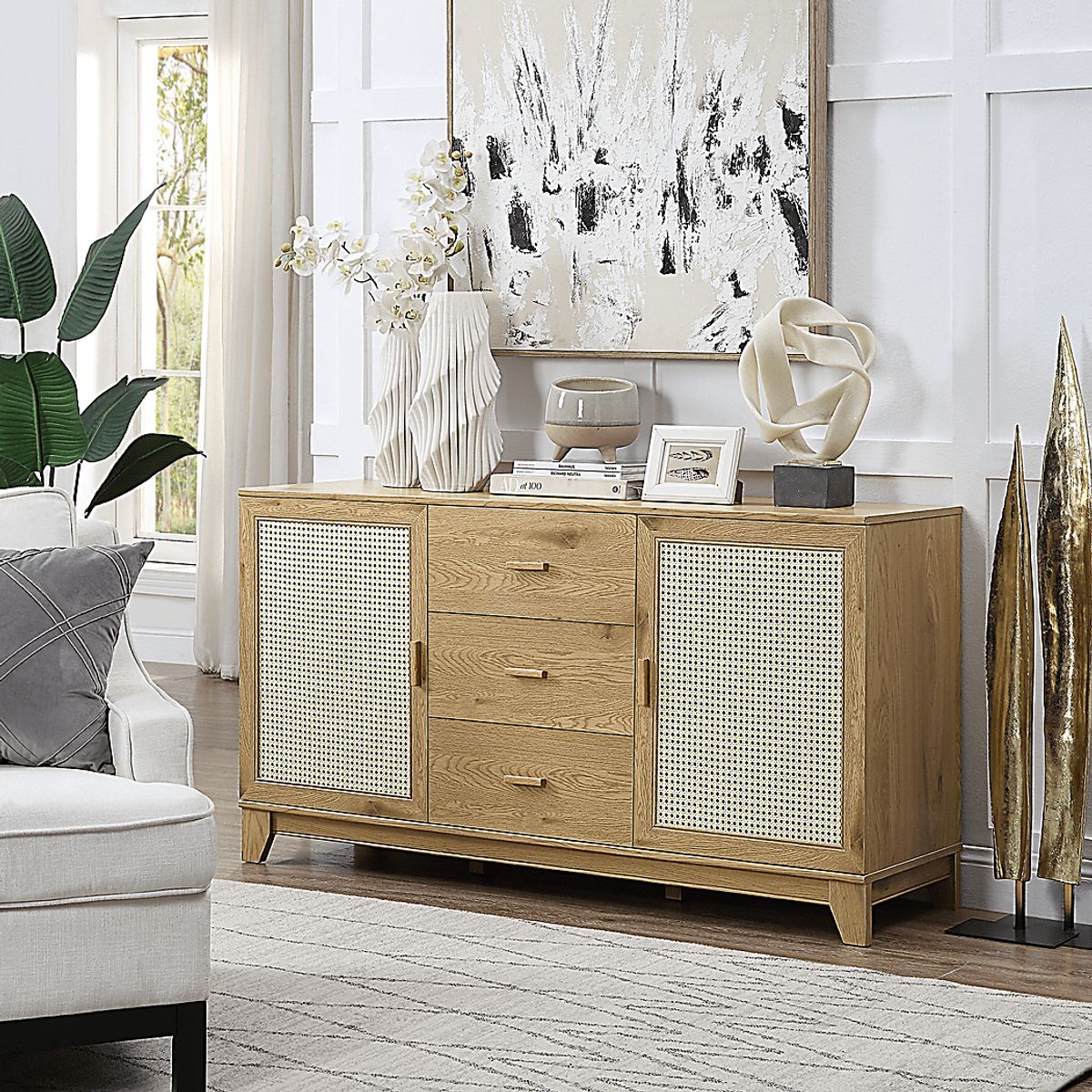 Gansons Brown Dark Wood Natural Beige,White Sideboard | Rooms to Go
