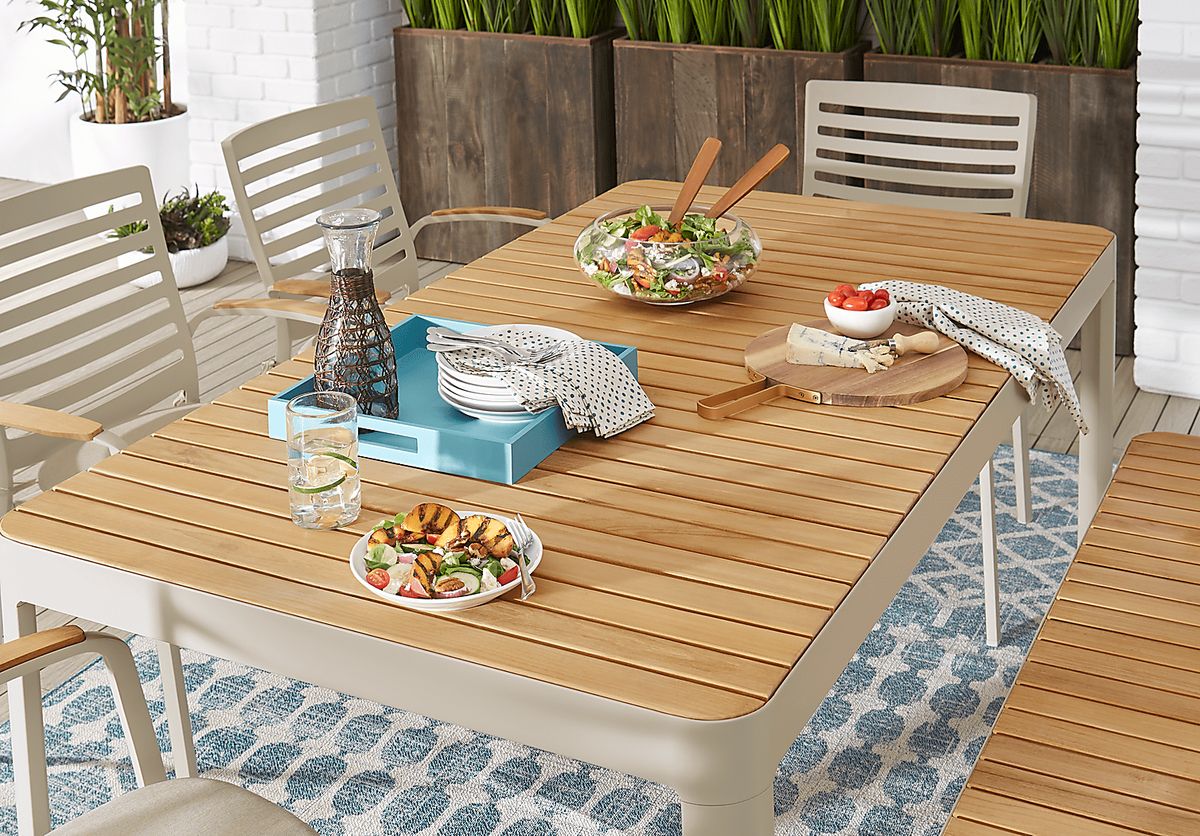 Garden View Sand Light Wood Aluminum Outdoor Rectangle Dining Table ...