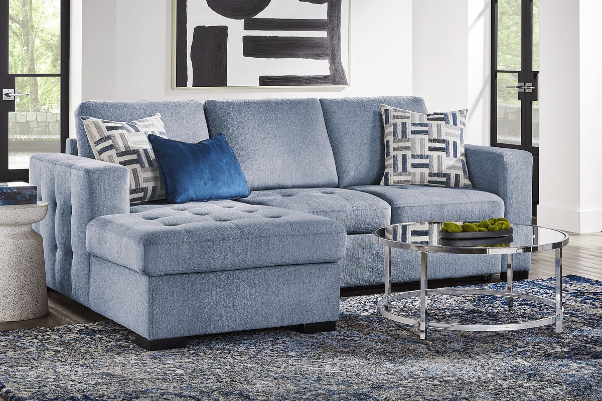 Geneva Blue Textured 2 Pc Left Arm Chaise Pcstorage Sleeper Sectional ...