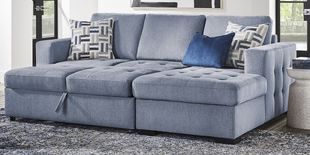 Geneva Blue Textured 2 Pc Right Arm Chaise Left Sleeper Sectional ...
