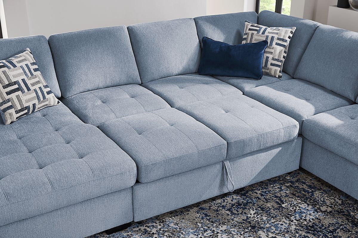 Geneva Blue Textured 3 Pc Left Arm Chaise Pcstorage Sleeper Sectional ...