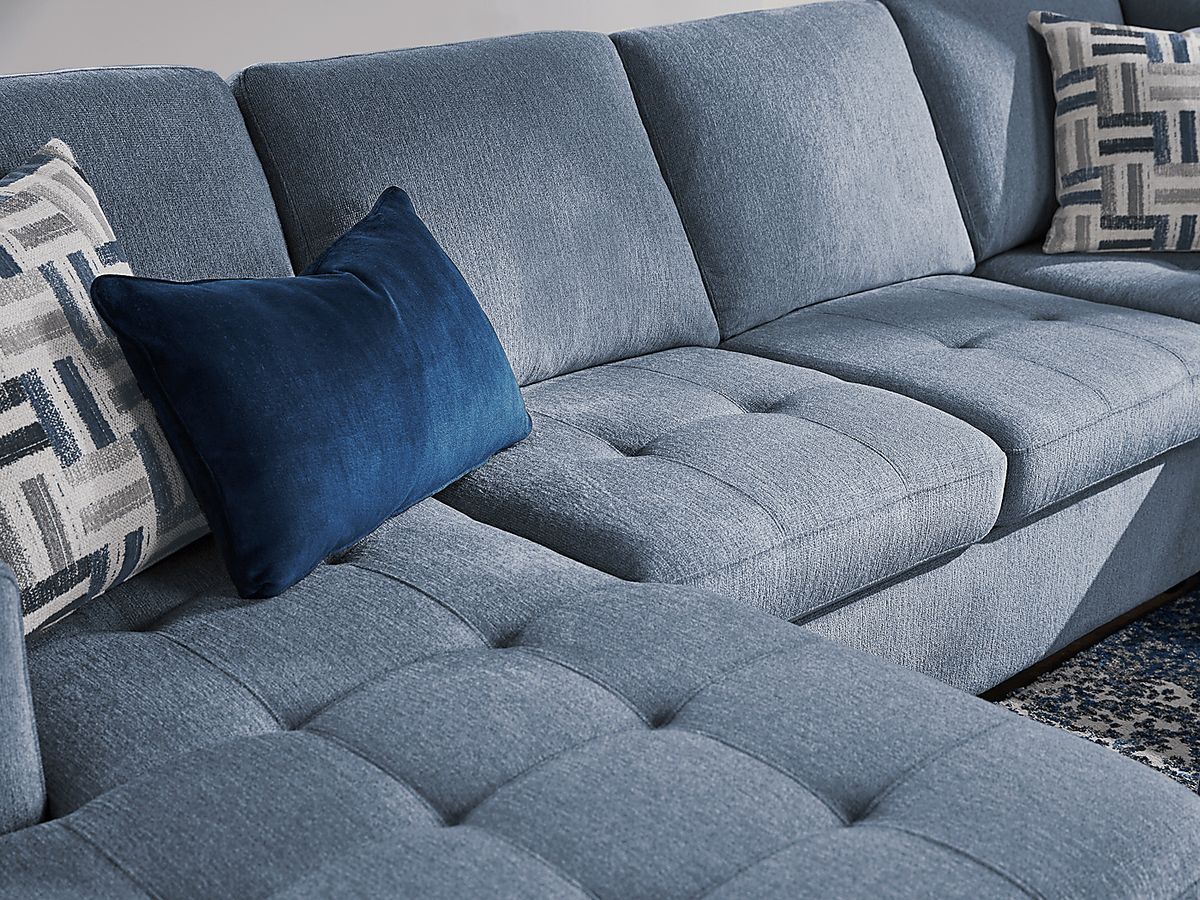 Geneva Blue Textured 3 Pc Left Arm Chaise Pcstorage Sleeper Sectional ...