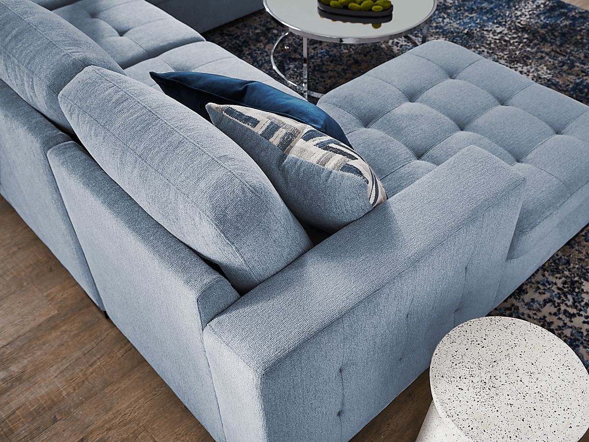 Geneva Blue Textured 3 Pc Left Arm Chaise Pcstorage Sleeper Sectional ...