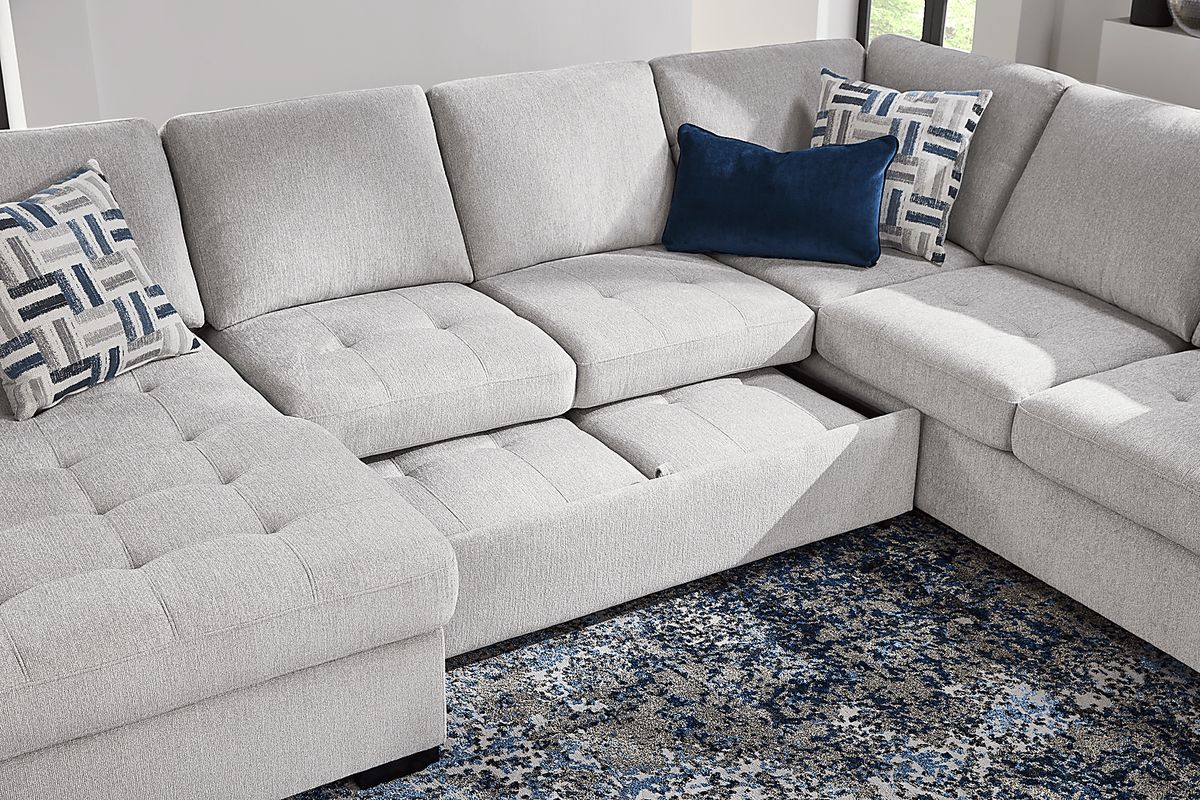 Geneva Gray Textured 3 Pc Left Arm Chaise Pcstorage Sleeper Sectional ...