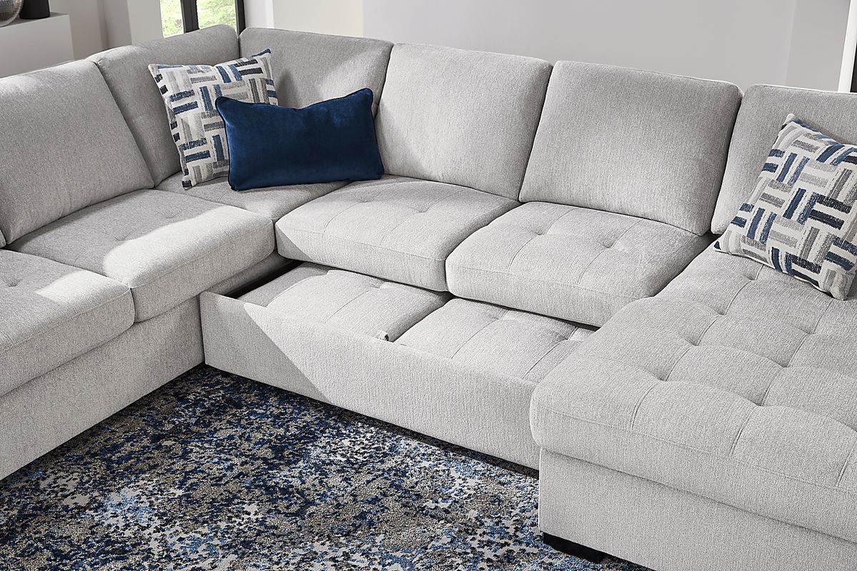 Geneva Gray Textured 3 Pc Right Arm Chaise Pcstorage Sleeper Sectional | Rooms to Go