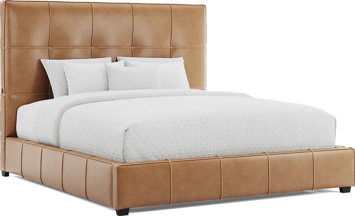 Cindy Crawford Westover Hills 5 Pc Brown Dark Wood Camel Leather King Bedroom Set With 3 Pc King ...