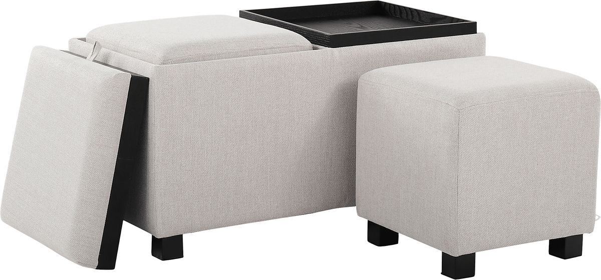 Glenward Cream Beige Polyester Fabric Nesting Ottoman, Set Of 3 | Rooms ...