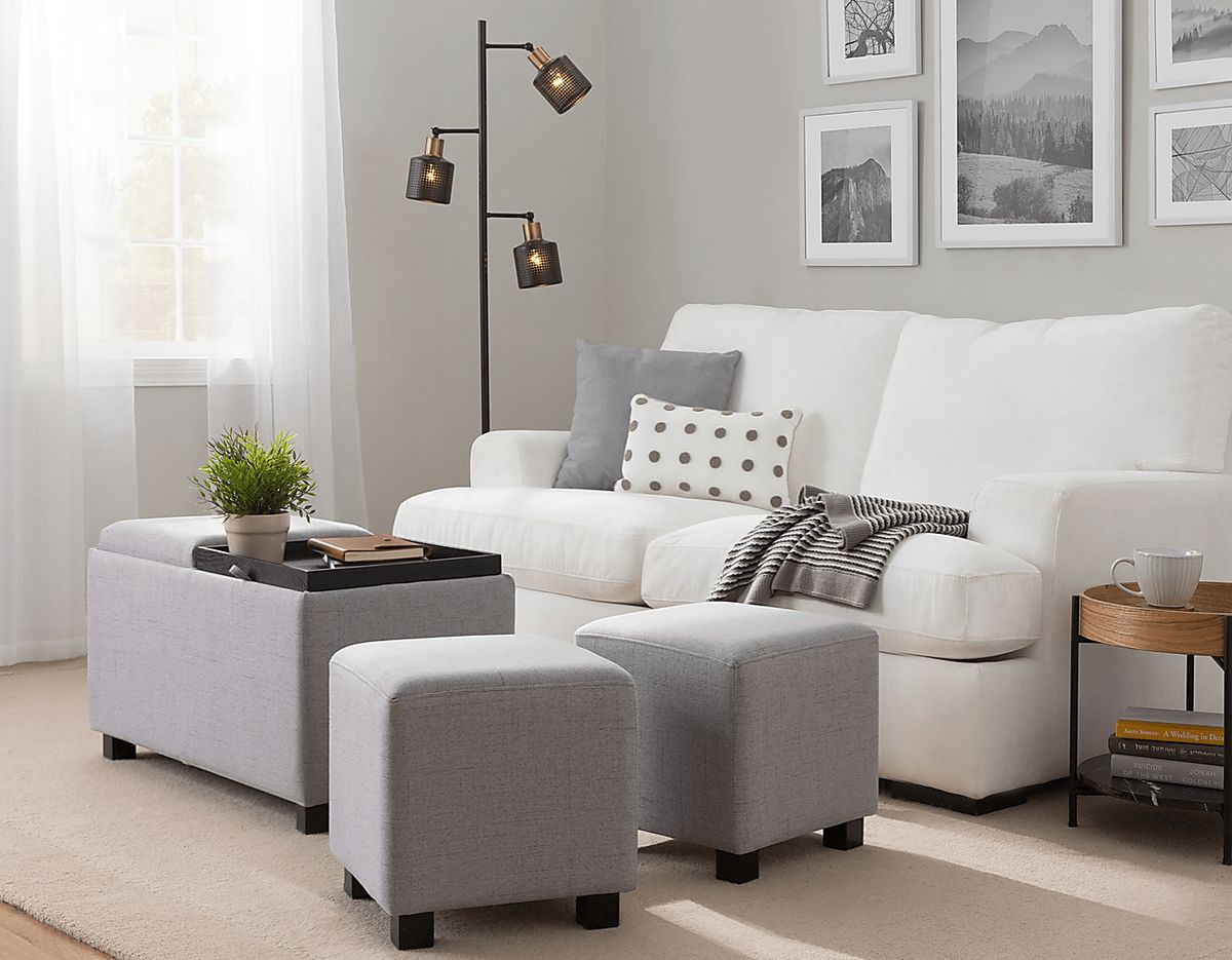 Glenward Gray Polyester Fabric Nesting Ottoman, Set Of 3 | Rooms to Go