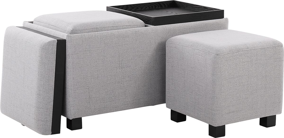 Glenward Gray Polyester Fabric Nesting Ottoman, Set Of 3 | Rooms to Go