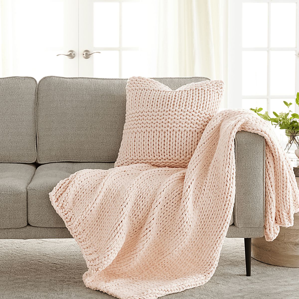 Goldriver Blush Beige Acrylic Fabric Throw Blanket | Rooms to Go