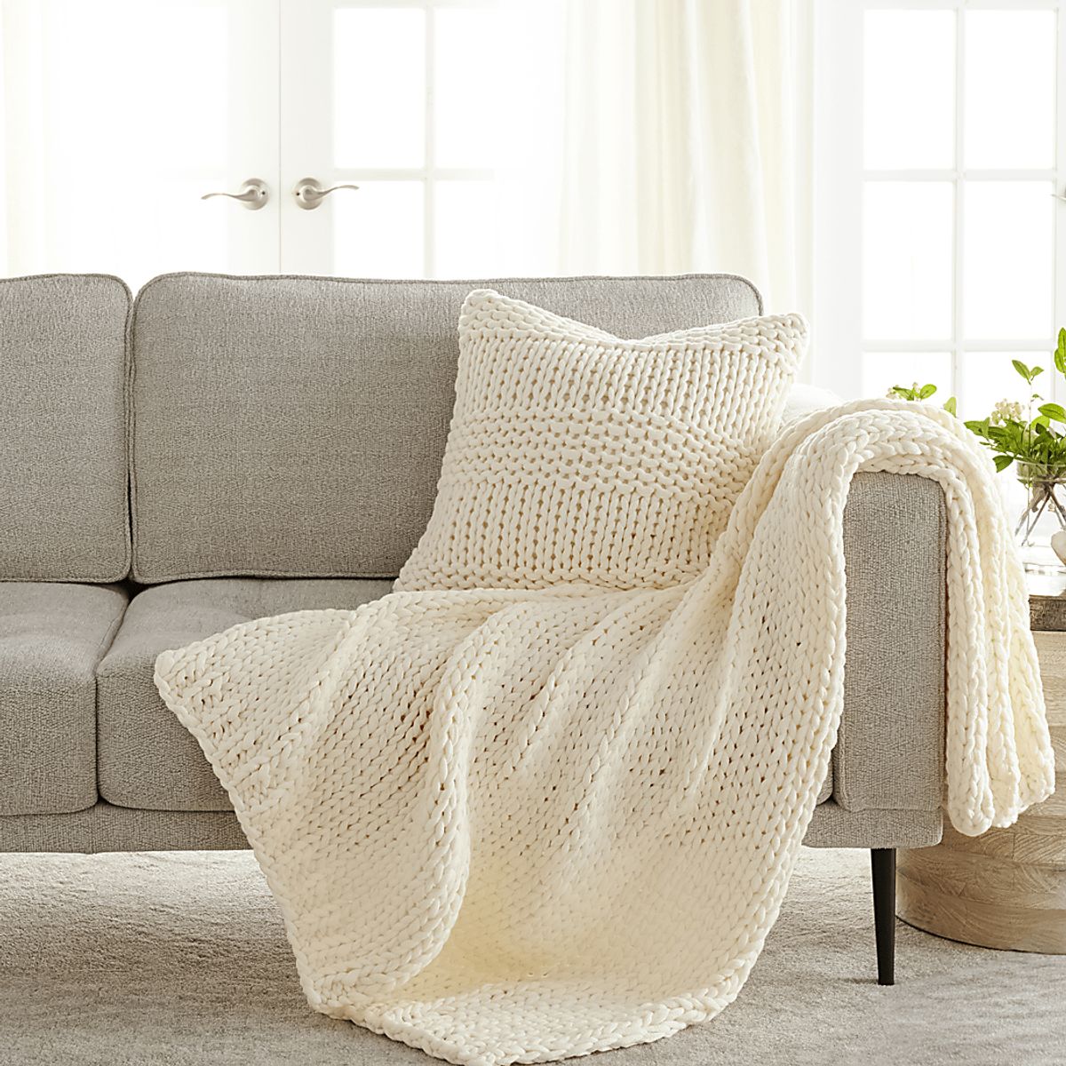Goldriver Ivory Beige Acrylic Fabric Throw Blanket | Rooms to Go