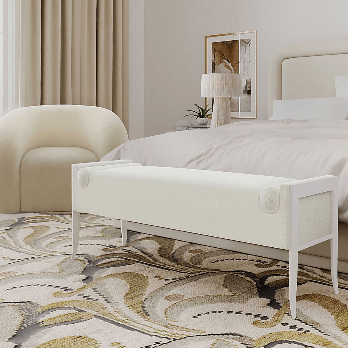 Grandey II Cream Beige Polyester Fabric Bench | Rooms to Go