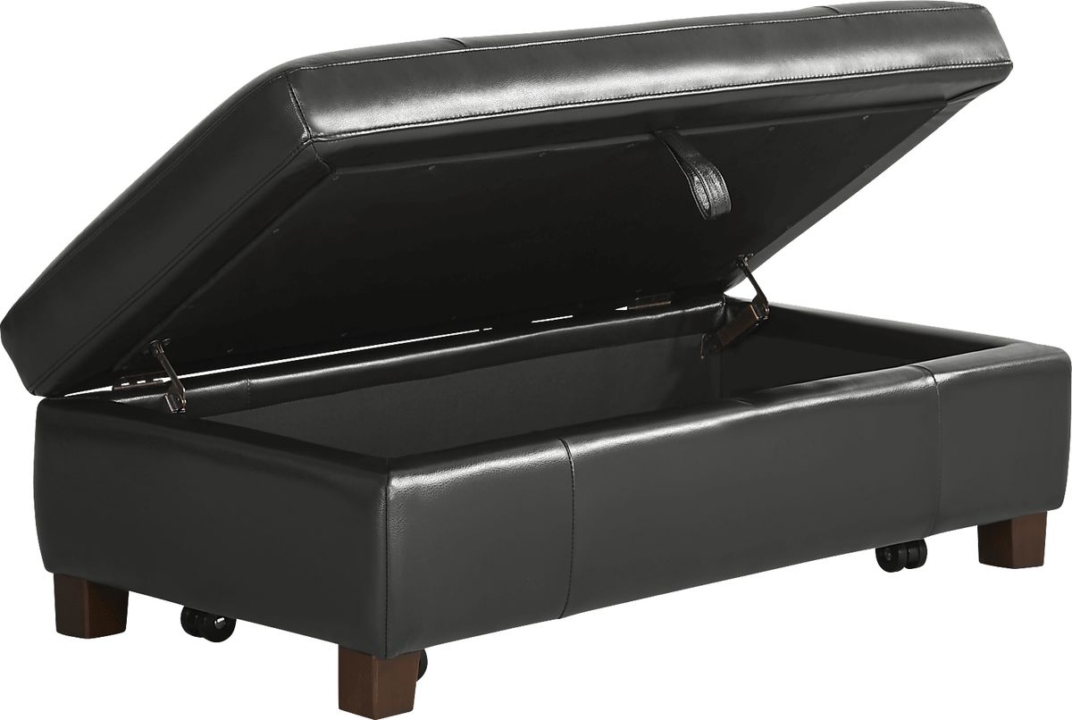 Greenwich Loft Black Leather Storage Ottoman | Rooms to Go