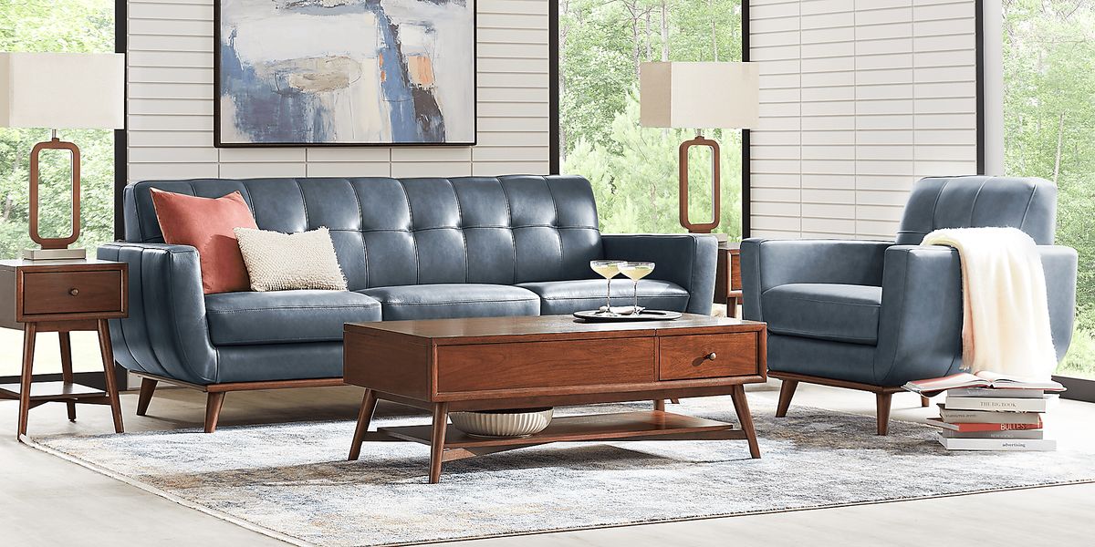 Greyson Blue Leather Sofa | Rooms to Go