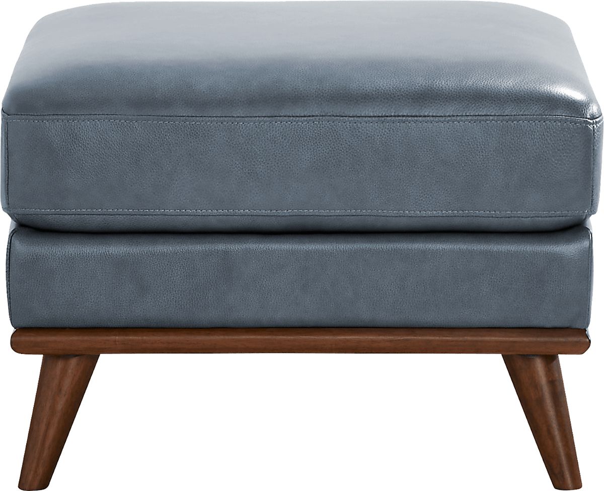 Greyson Blue Leather Ottoman | Rooms to Go