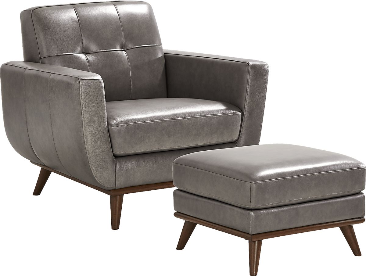 Greyson Gray Leather 2 Pc Chair With Ottoman | Rooms to Go