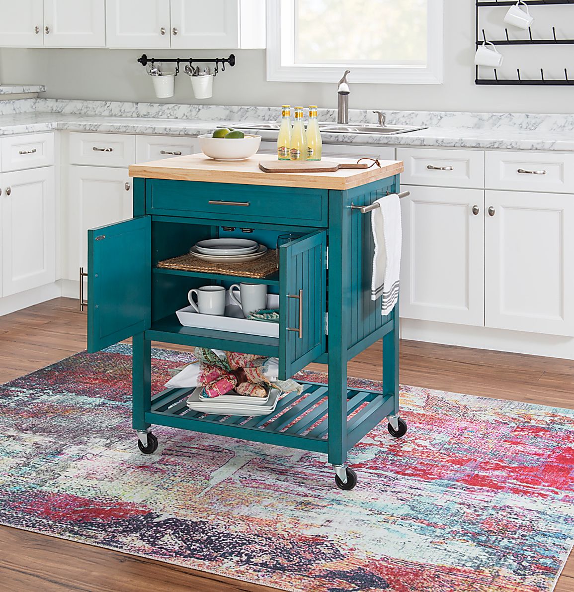 Gwendoline Teal Bar Cart - Rooms To Go