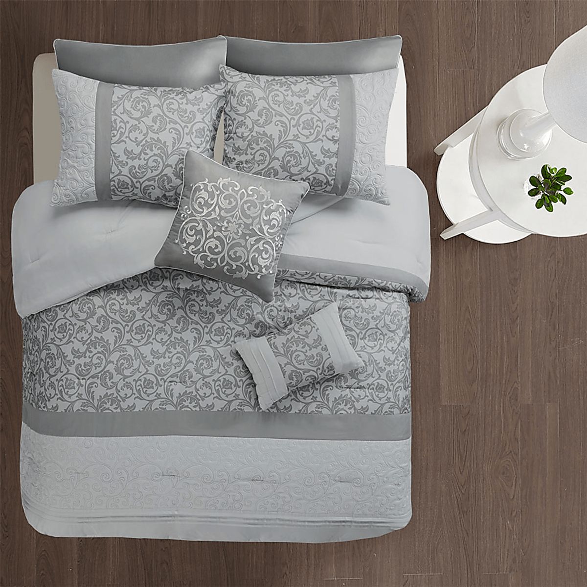 Hafnor Gray Microfiber,Polyester Fabric,Microfiber 8 Pc King Comforter ...