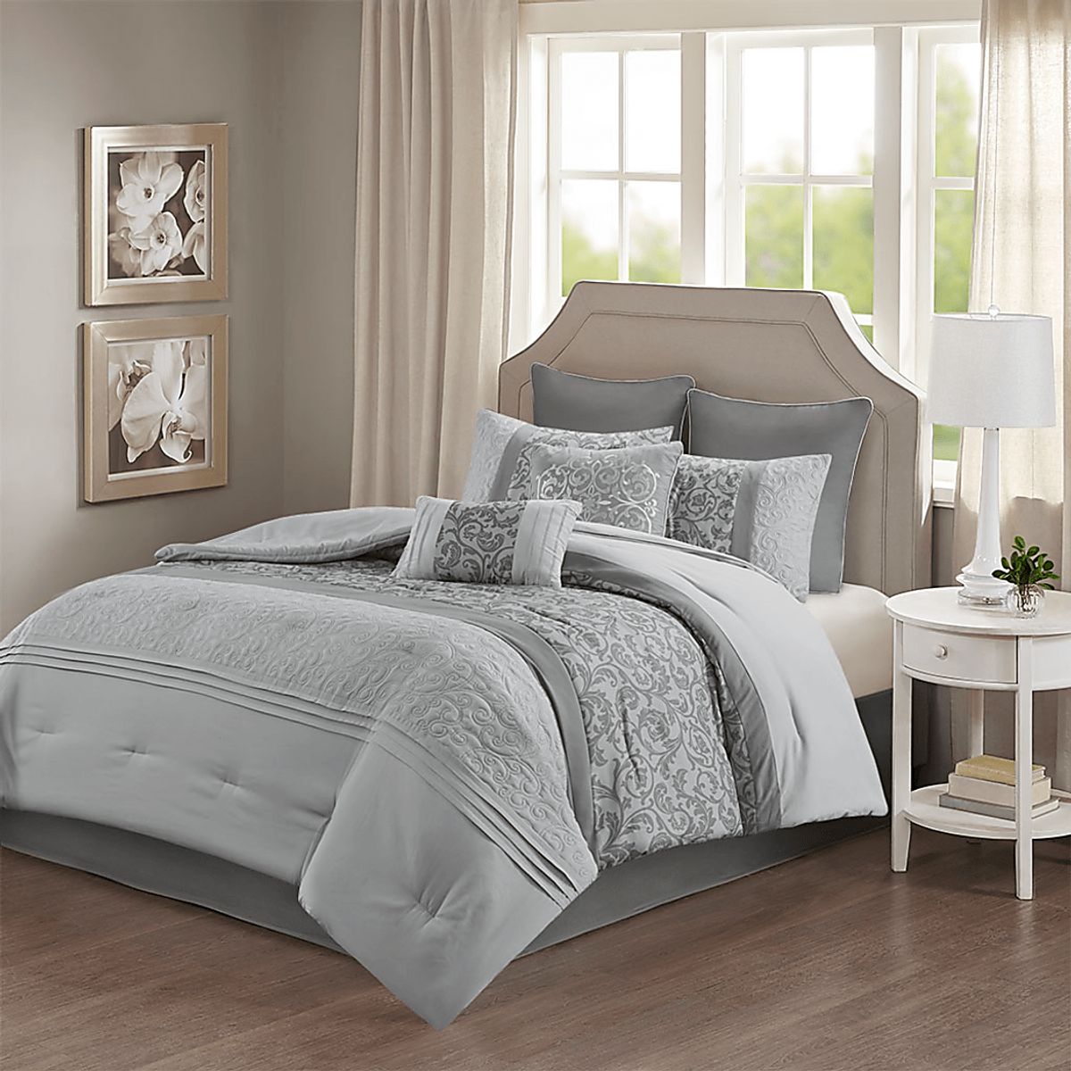 Hafnor Gray Microfiber,Polyester Fabric,Microfiber 8 Pc Queen Comforter ...