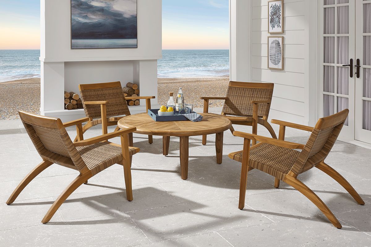 Hagen 4 Pc Tan Light Wood Teak Outdoor Set Of Chairs | Rooms to Go