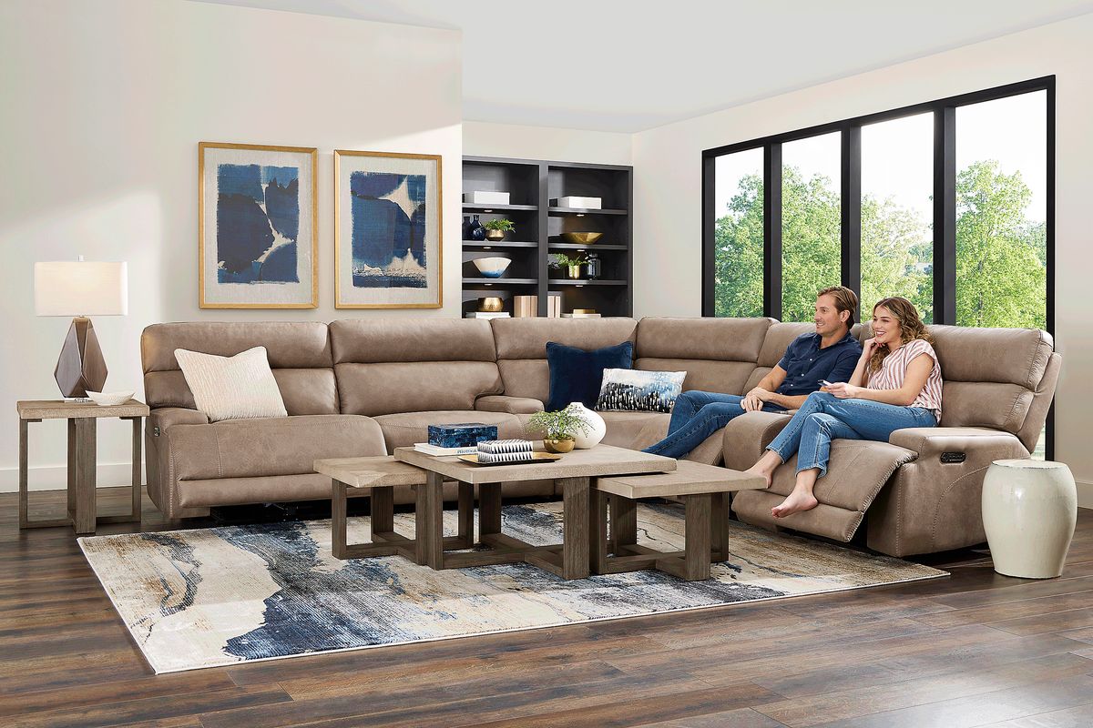 Hamilton Mushroom Brown Microfiber 3 Pc Dual Power Reclining Sectional ...