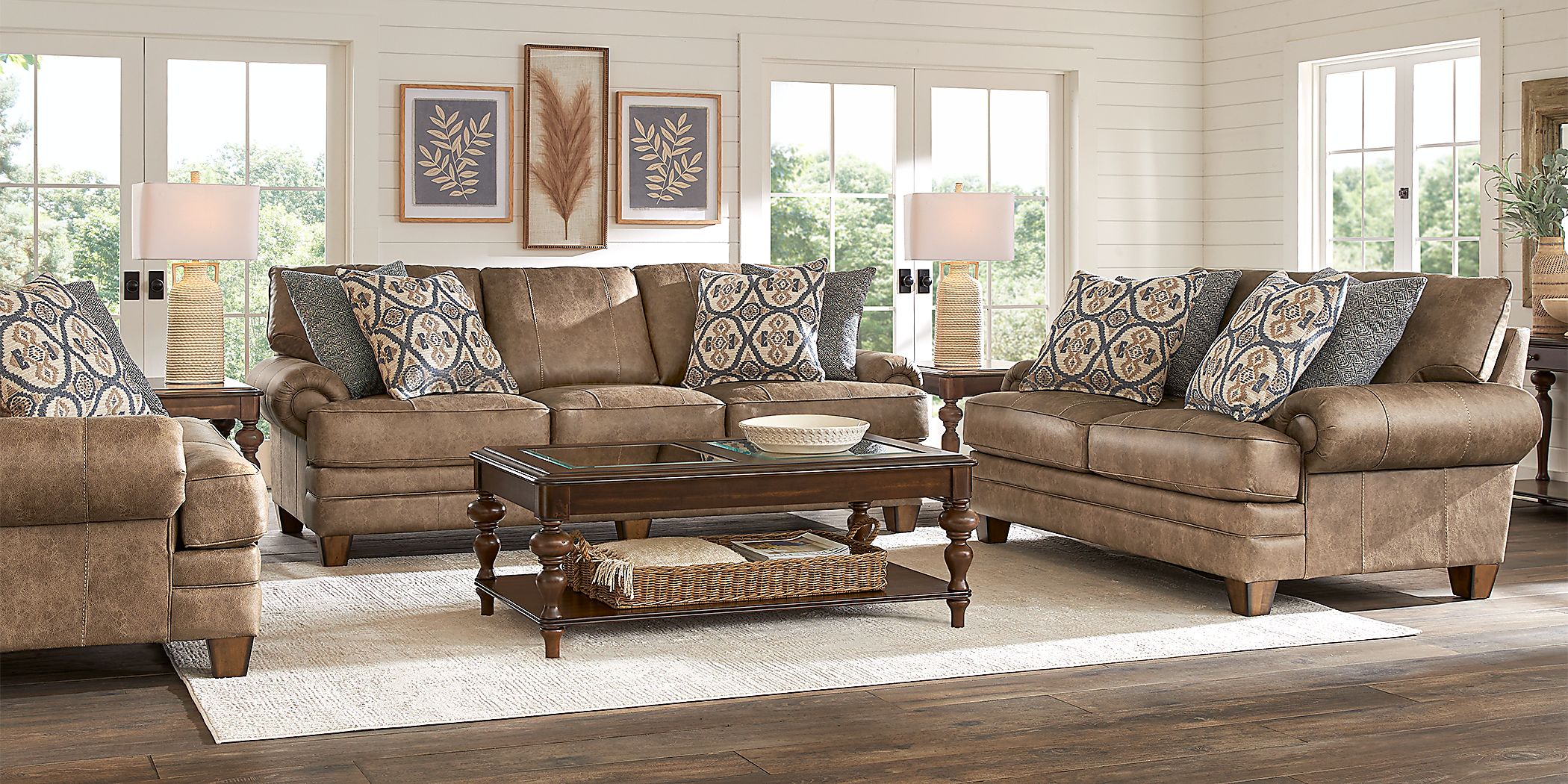 Hancock Park 5 Pc Brown Microfiber Living Room Set With Sofa ...