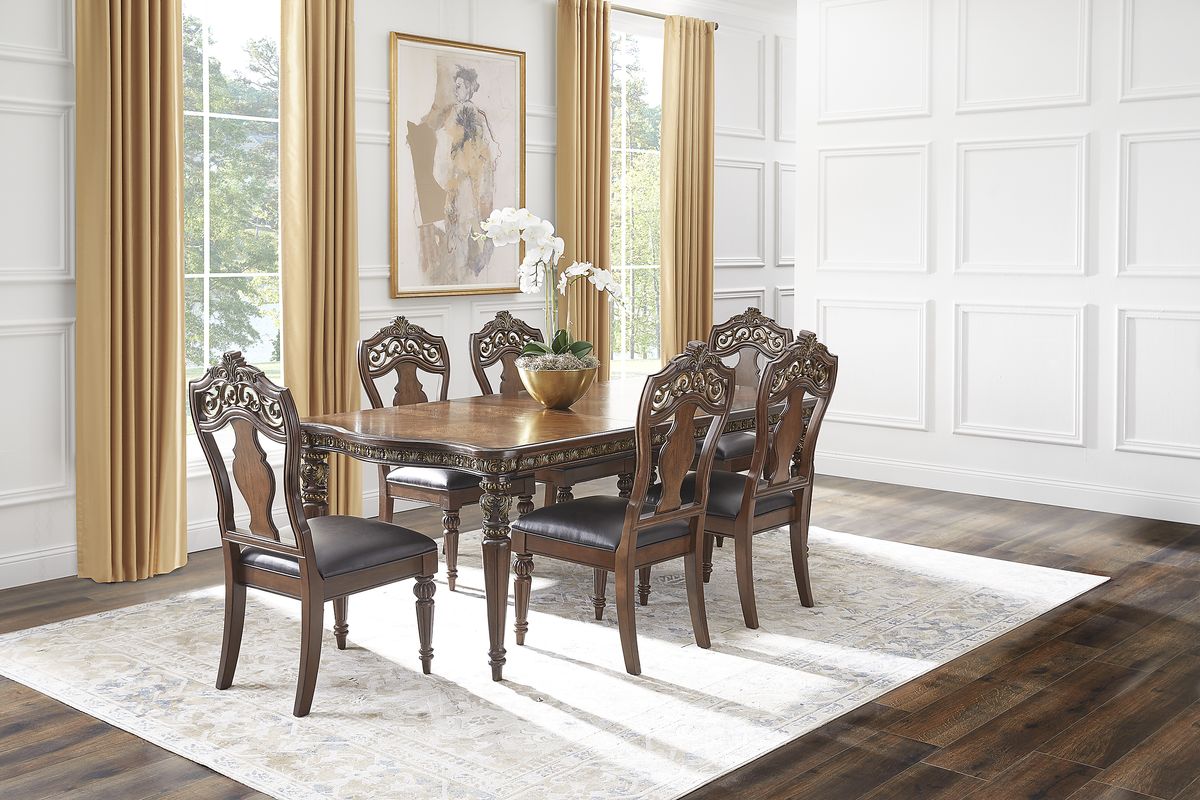 Handly Manor 7 Pc Dark Pecan Wood Dining Room Set With Dining Table ...